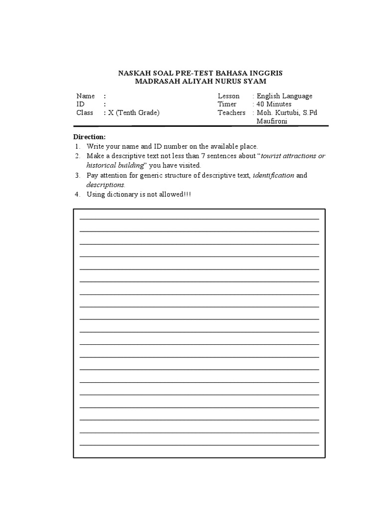 Pre-Test Questions for English Class | PDF