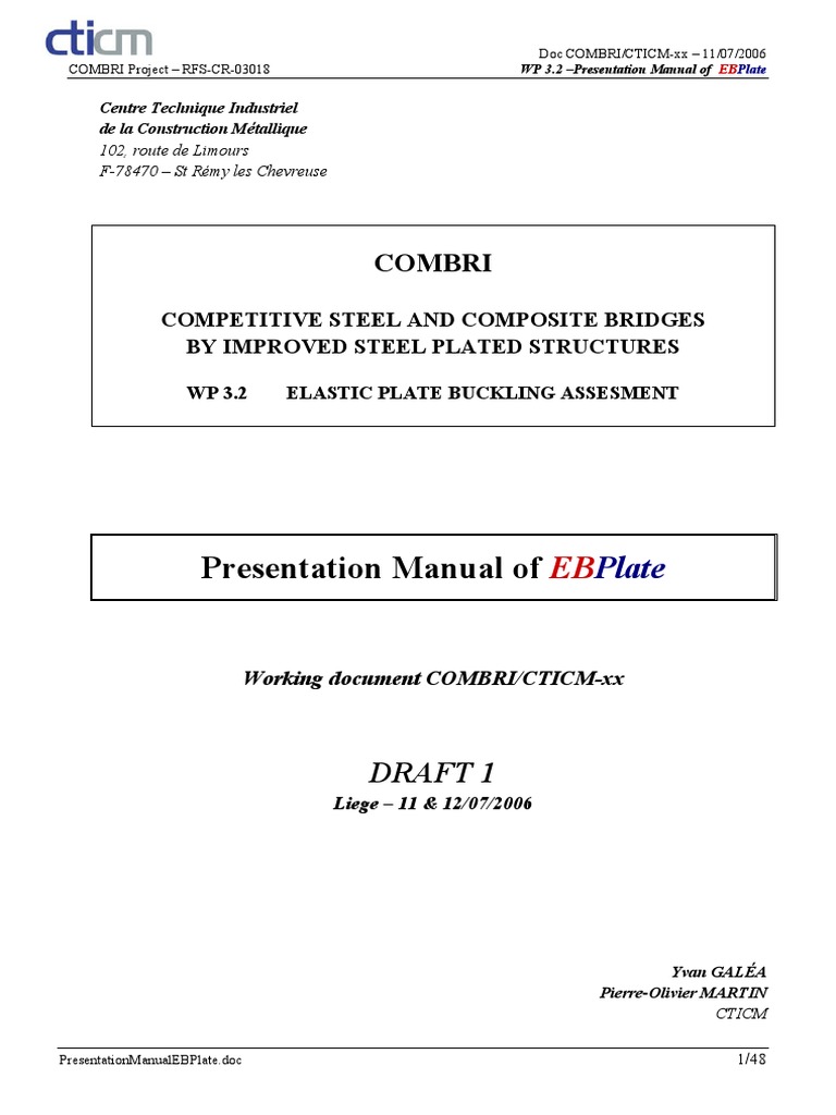 Presentation Manual EBPlate | PDF | Stress (Mechanics) | Buckling