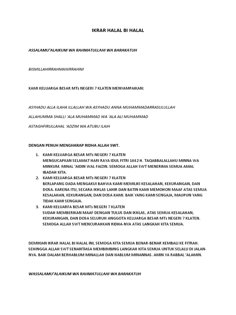 Ikrar Halal Bi Halal | PDF