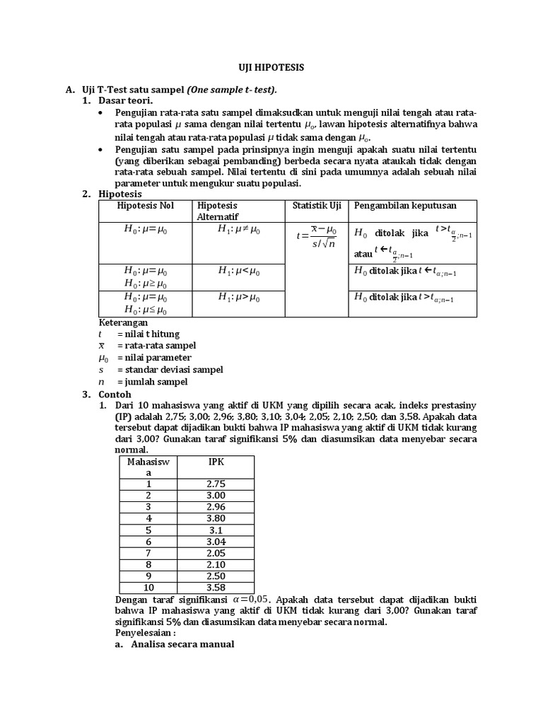 Uji T Manual+Excel+SPSS | PDF