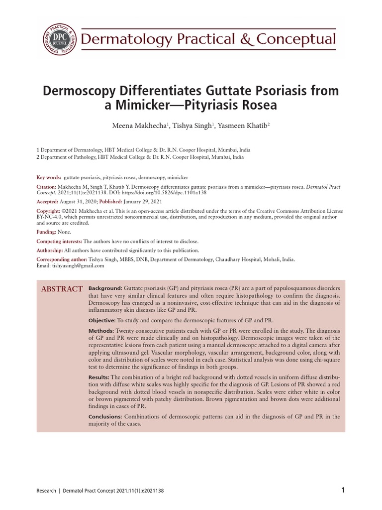 Dermoscopy To Differentiate Guttate Psoriasis From A Mimicker | PDF ...