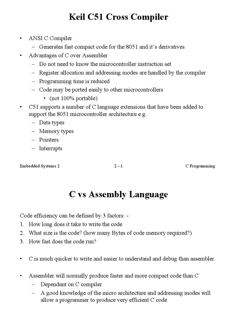 Keil C51 Cross Compiler: Embedded Systems 2 2 - 1 C Programming | PDF | C (Programming Language ...