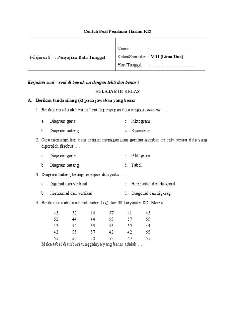 Contoh Soal Penyajian Data Tunggal | PDF | Metode & Bahan Ajar