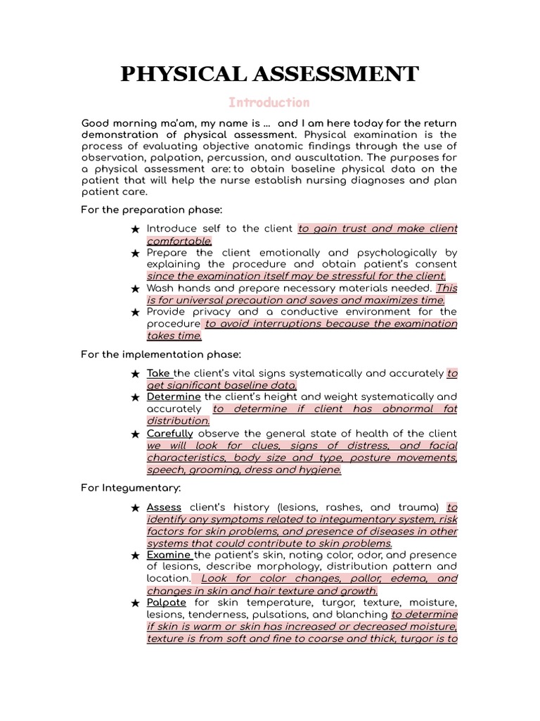 Physical Assessment Script Final | PDF | Thorax | Human Eye