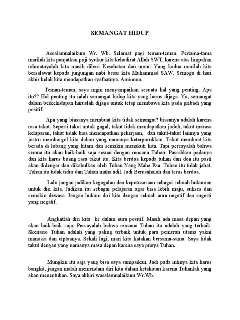 Teks Motivasi Semangat Hidup | PDF