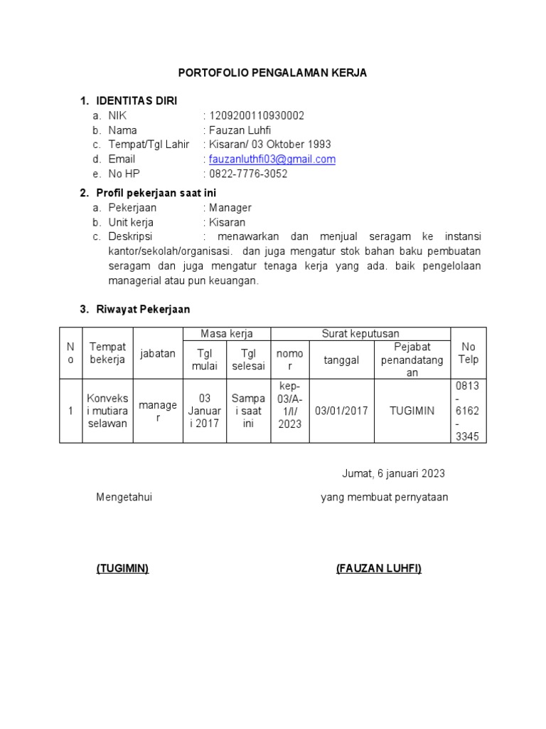 Portofolio Pengalaman Kerja | PDF