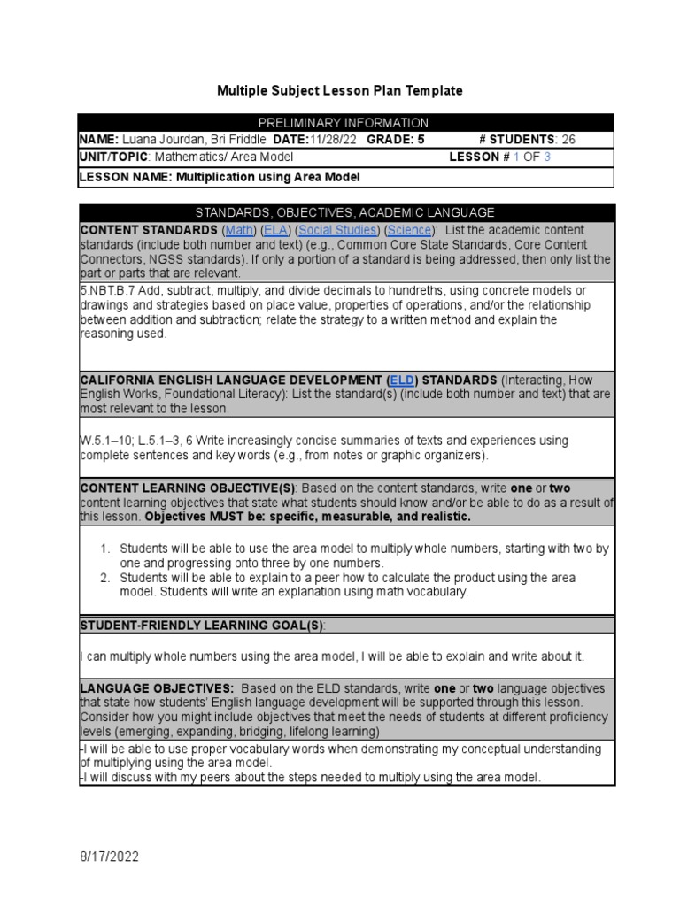 511 Lesson Plan 1 | Download Free PDF | Learning | Cognition