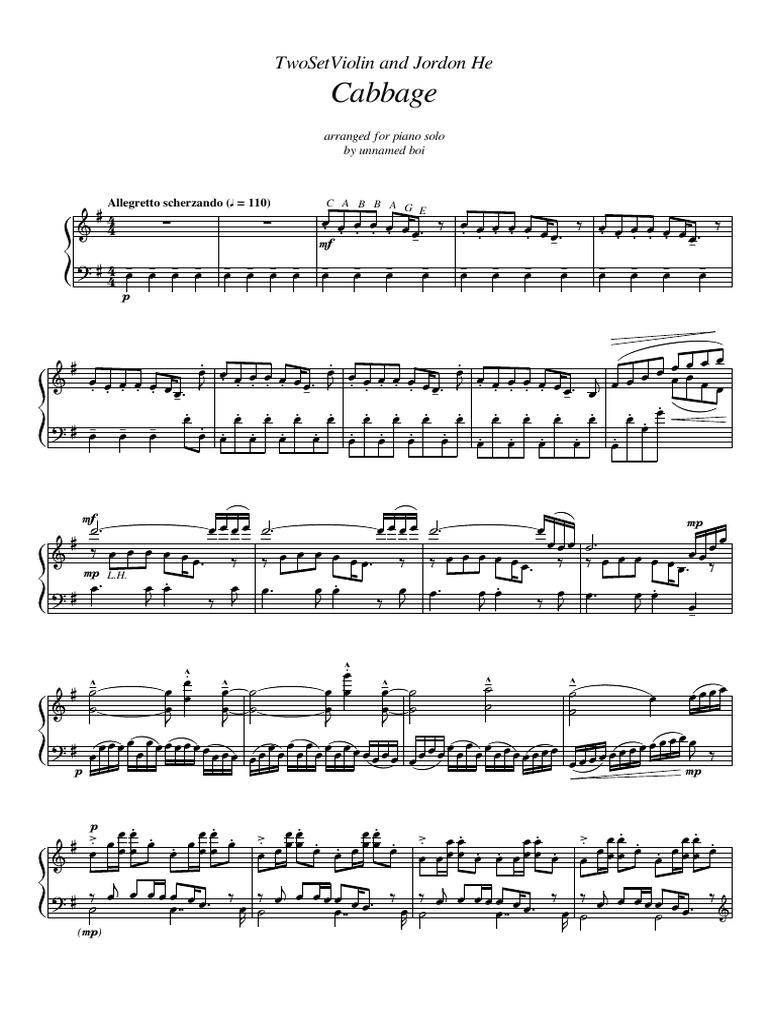 Cabbage: Twosetviolin and Jordon He | PDF