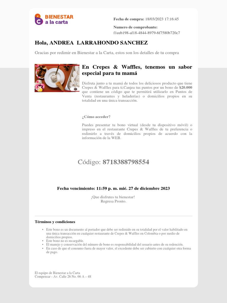 Bono Crepes & Waffles: Detalles y Uso | PDF