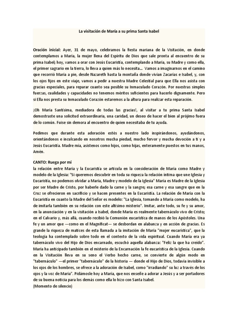 La Visitación de María A Su Prima Santa Isabel | PDF | María, madre de ...