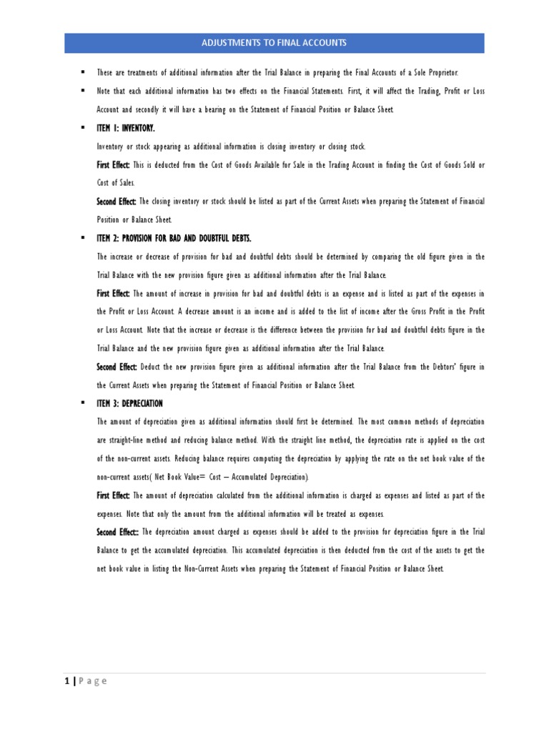 Adjustments To Final Accounts | PDF