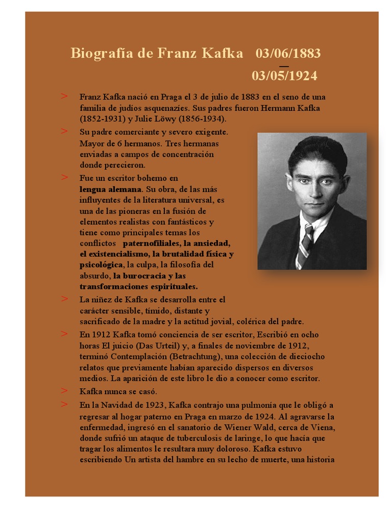 Biografía de Franz Kafka: Vida y Obra | PDF