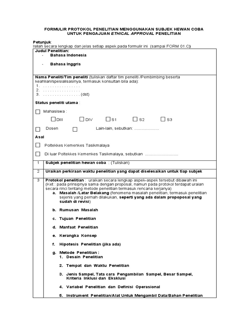 Pemohon - PROTOKOL ETIK (Subjek Hewan Coba) | PDF
