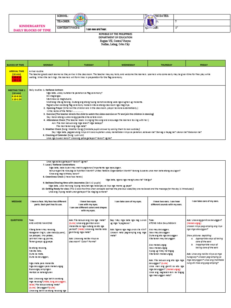 Kindergarten Balitaan Chart Guide | PDF
