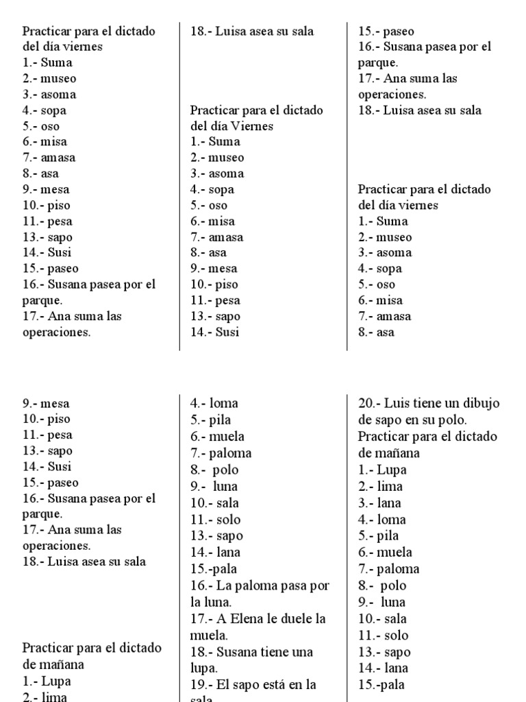 Palabras para Dictado Escolar | PDF | Comida y bebida