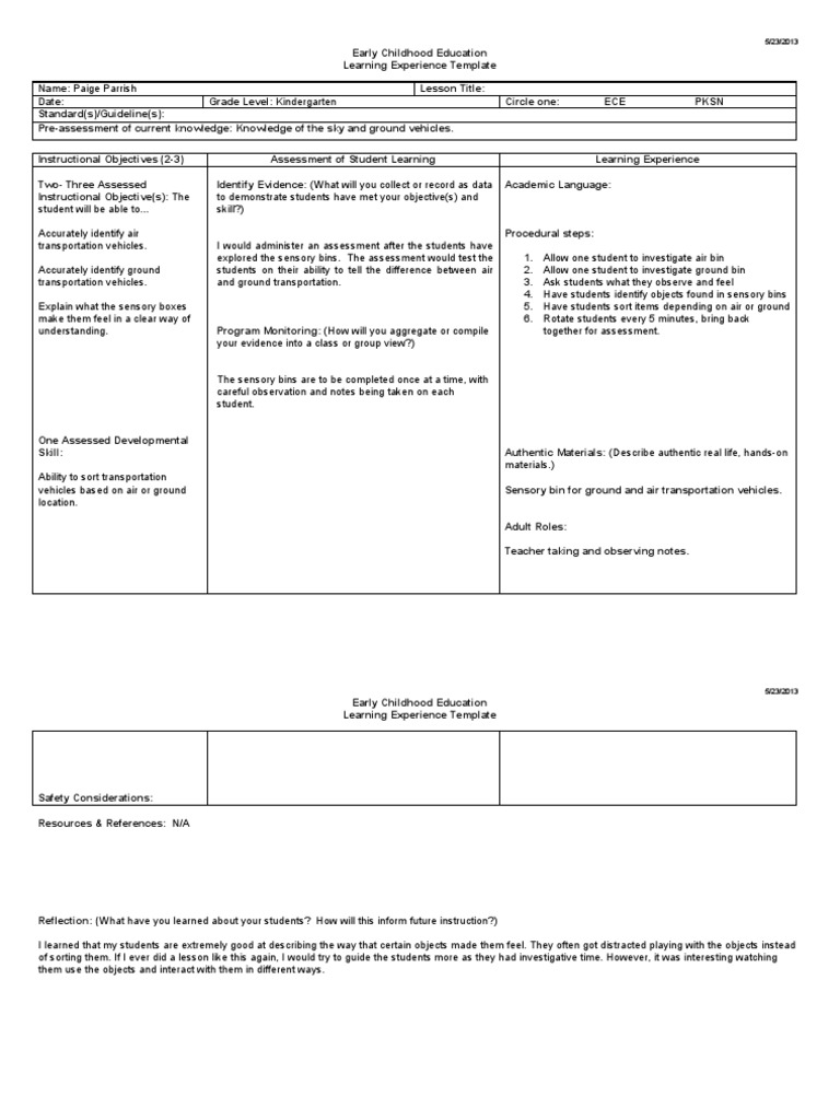 Ece Final Lesson Plan Template-2 | Download Free PDF | Educational ...