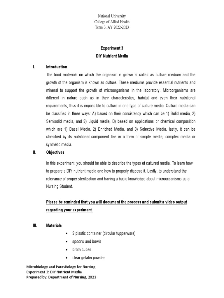 DIY Nutrient Media for Microbiology Lab | PDF | Growth Medium ...