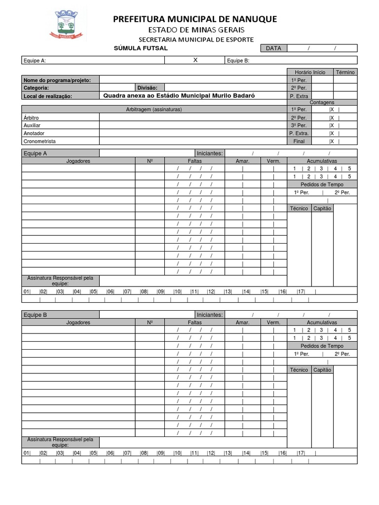 Súmula de Futsal em Nanuque | PDF | Esportes | Futebol