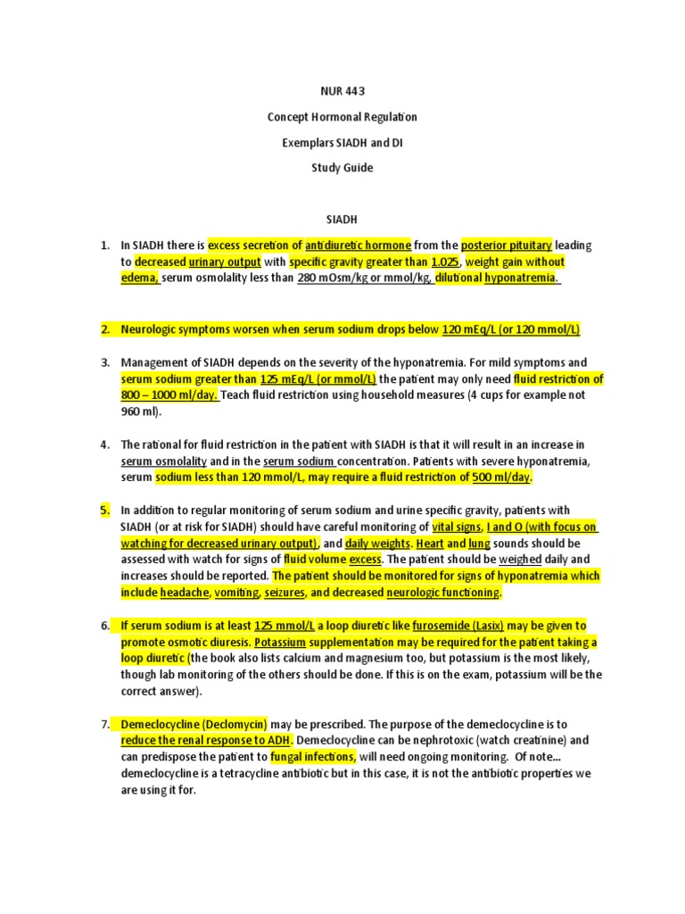 SV - Study Guide SIADH and DI | PDF | Diseases And Disorders | Human ...