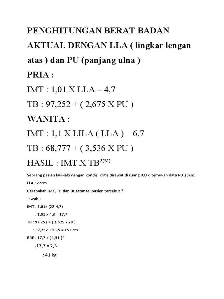 Penghitungan Berat Badan Aktual Dengan Lla | PDF