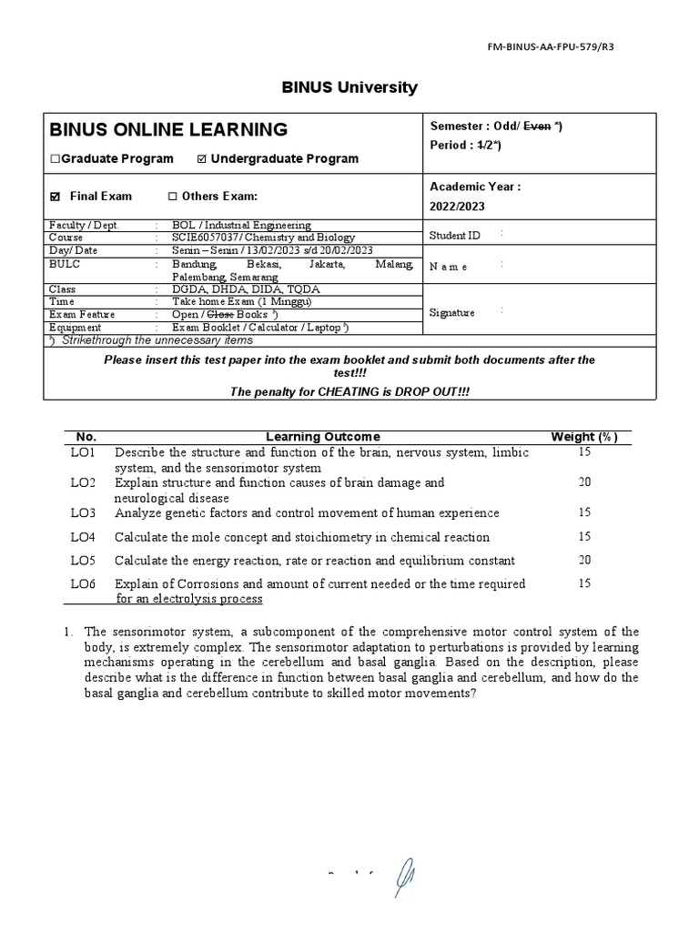 DGDA SCIE6057037 ChemistryandBiology-Question | PDF | Central Nervous System | Nervous System