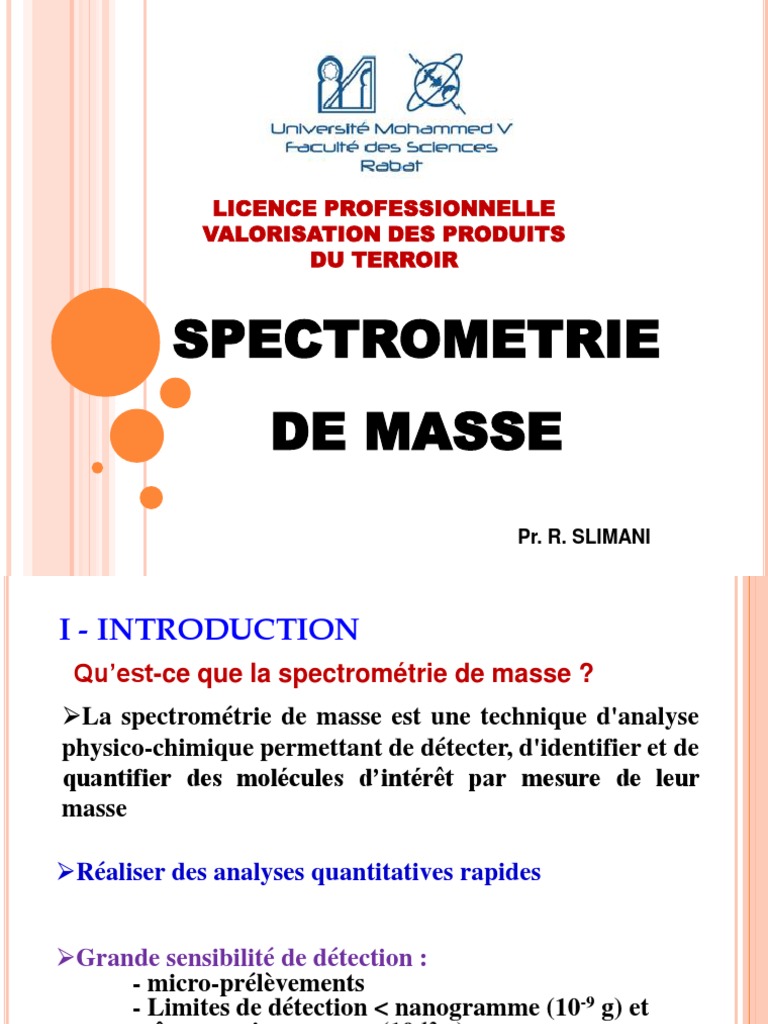 Spectrometrie de Masse LPVPT 2022 - 2023 | PDF | Carbone | Spectrométrie de masse