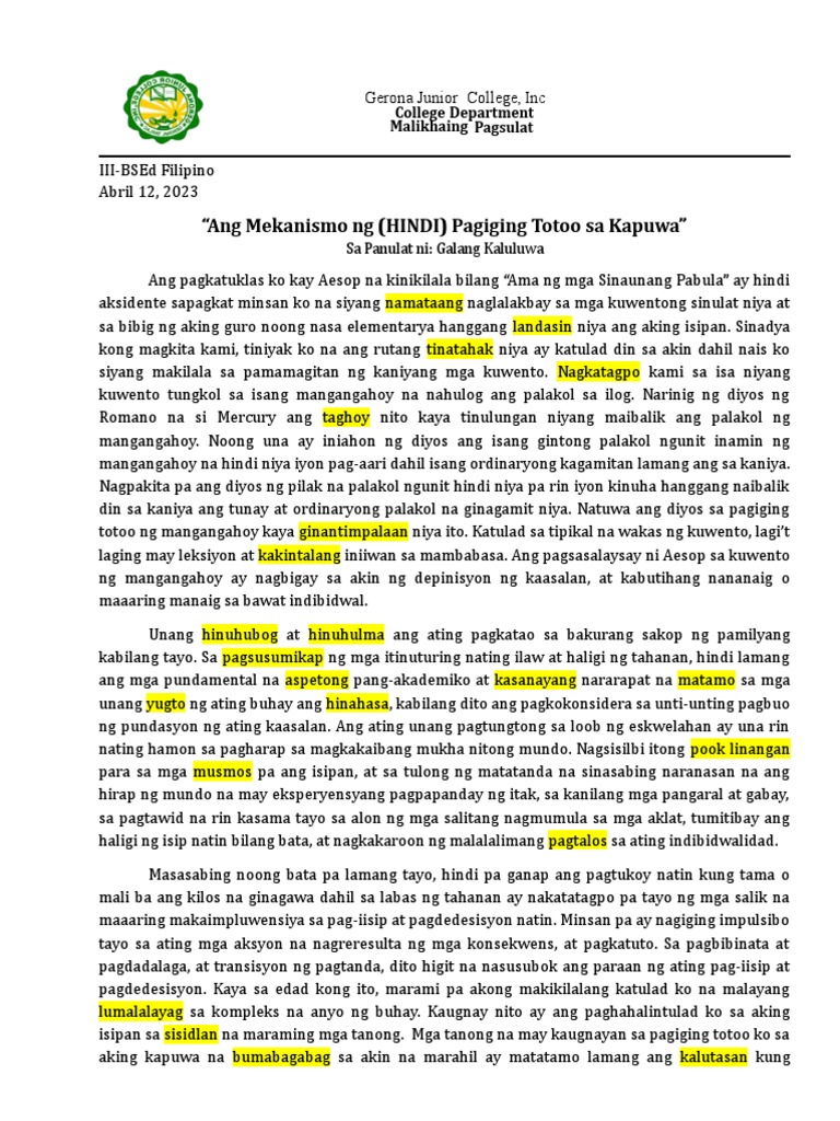 Impormal Na Sanaysay | PDF