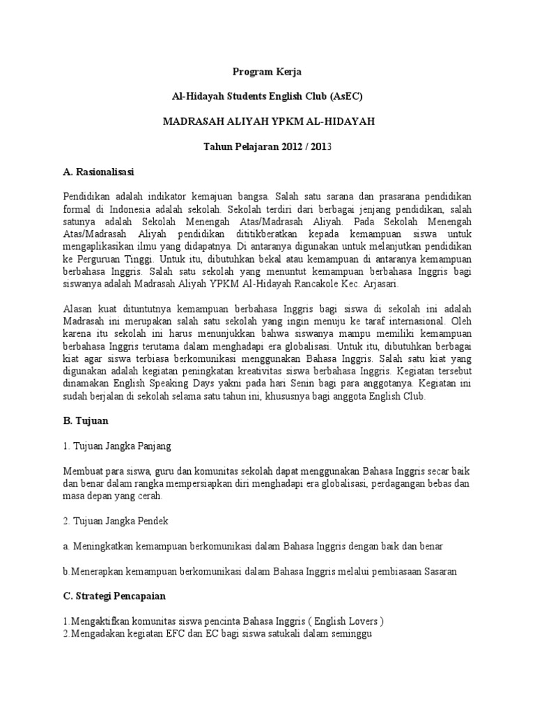 Program Kerja English Club | PDF
