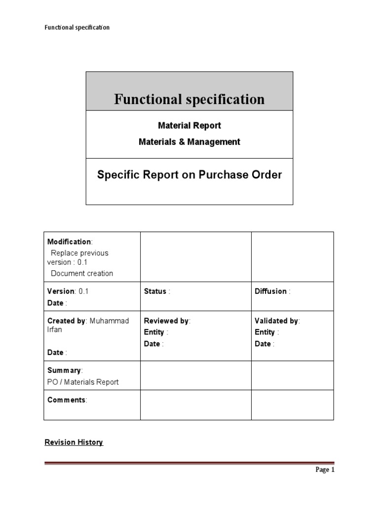 functional spec Material Report7c670266-005b-4e9a-9f4a-efcb6140fb30 | PDF