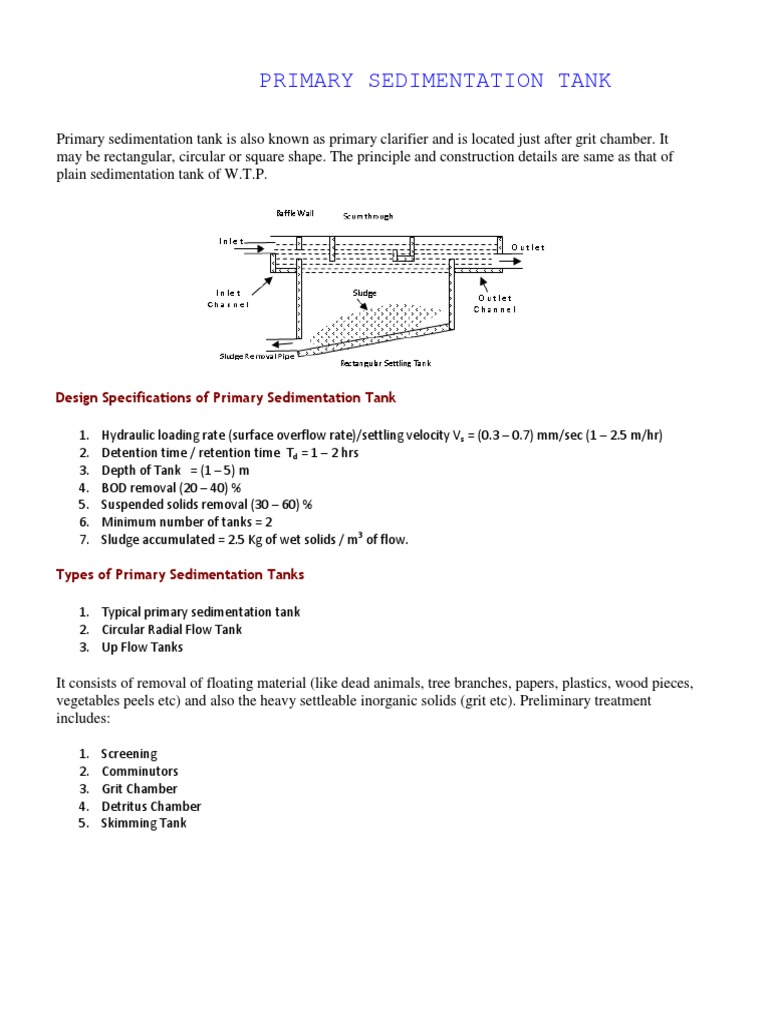 Primary Sedimentation Tank | PDF | Sewage Treatment | Chemical Engineering