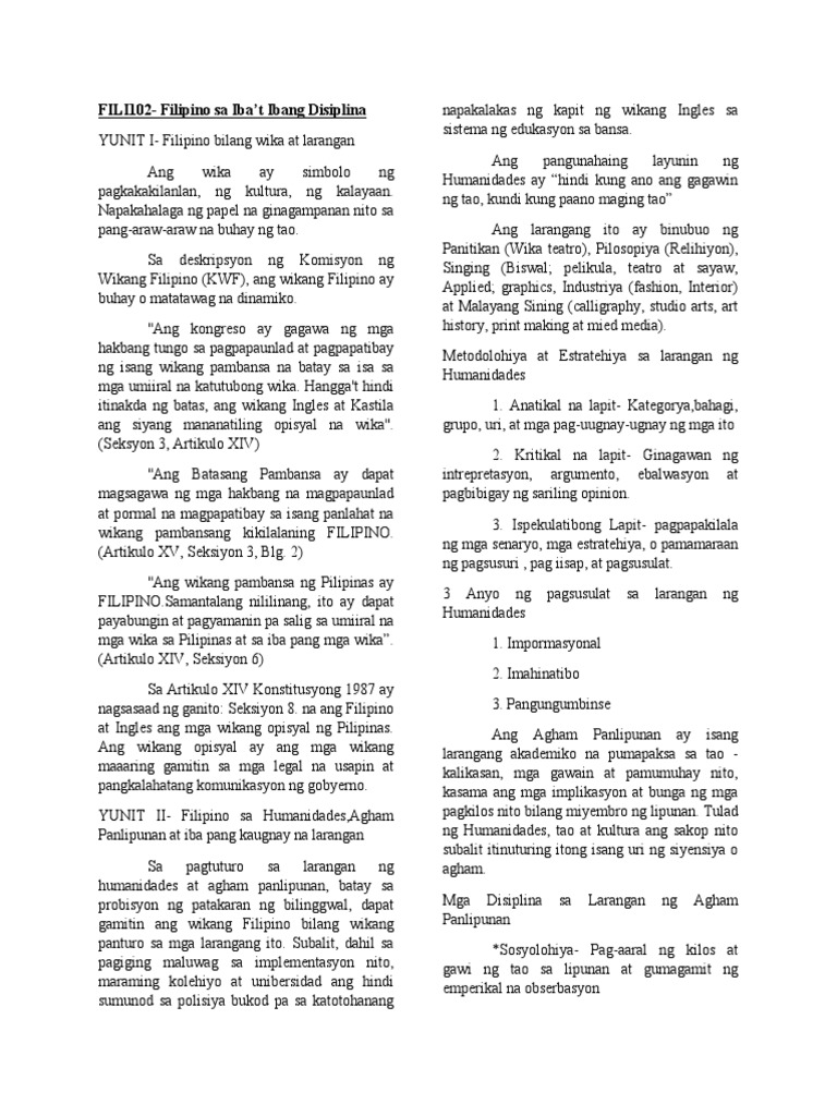 Filipino Sa Iba't Ibang Disiplina Reviewer | PDF
