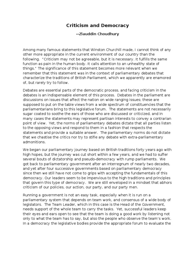Criticism and Democracy | PDF | United States Congress | American ...