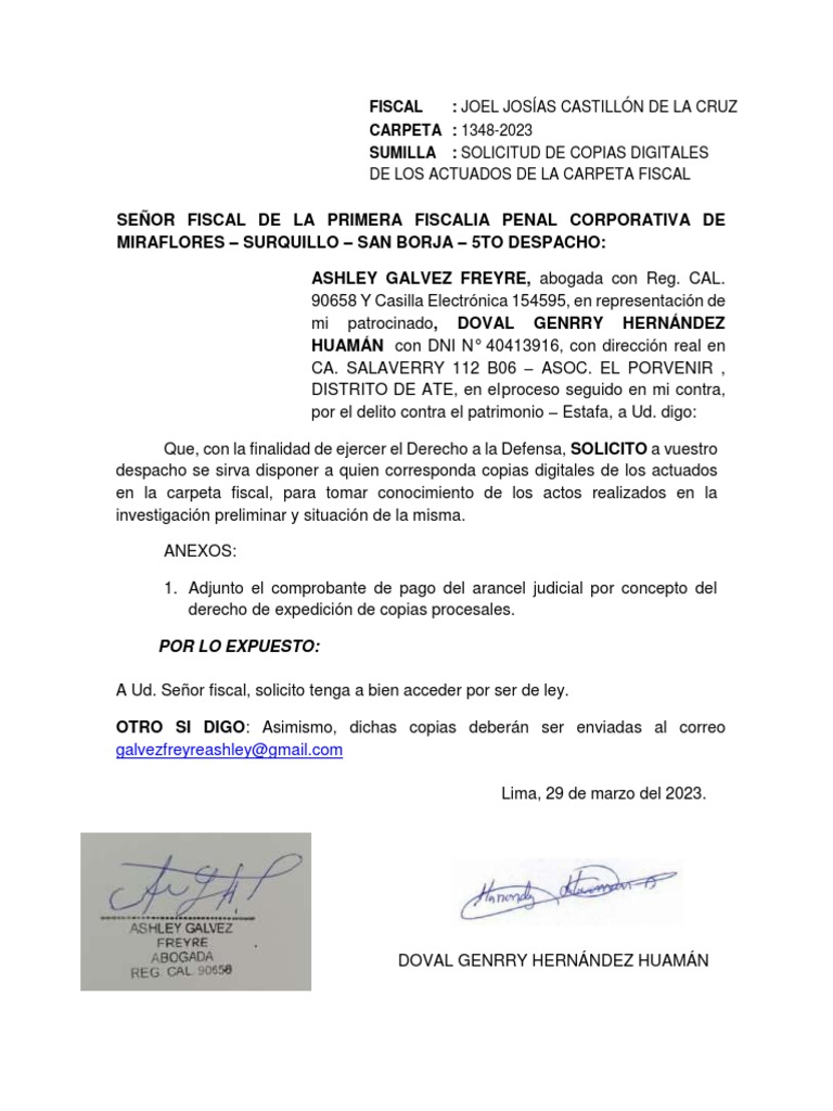 Solicitud de Copias Digitales de Los Actuados de La Carpeta Fiscal | PDF