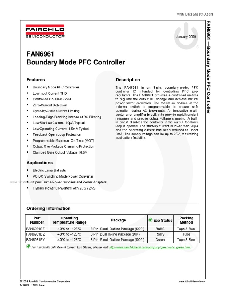 FAN6961 FairchildSemiconductor | PDF | Power Supply | Amplifier