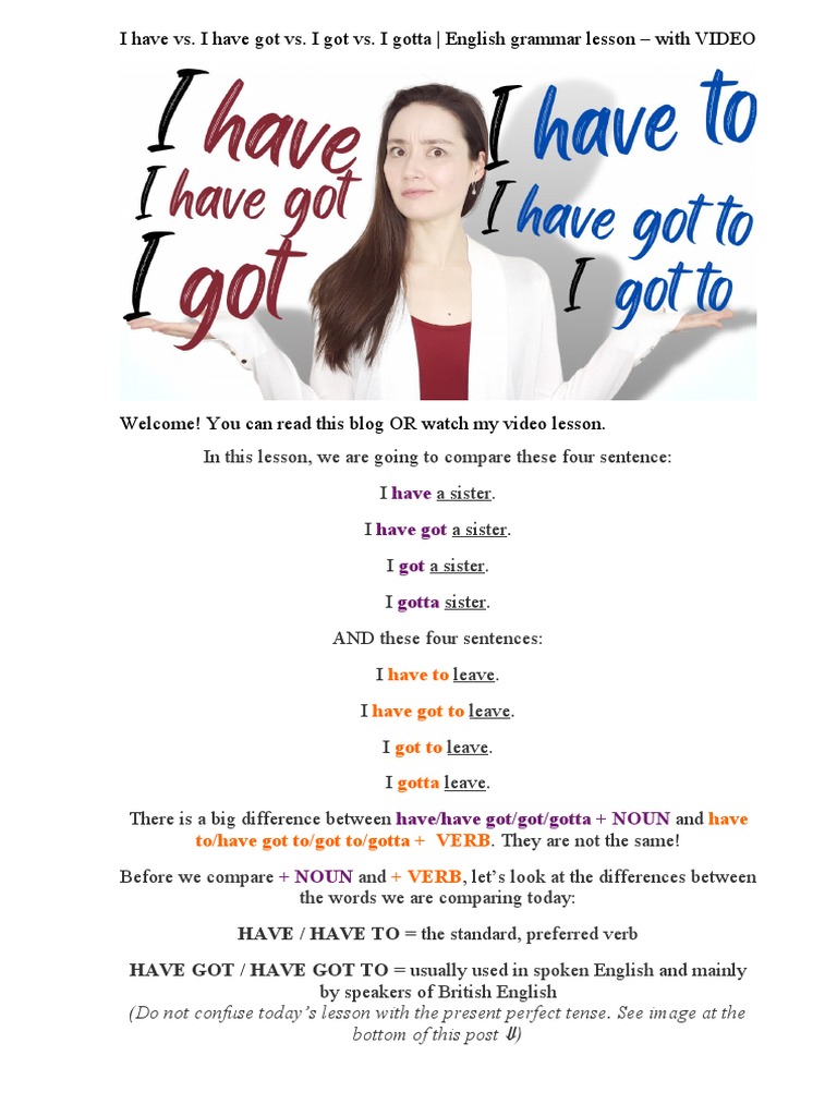 I Have Vsi Have vs. I Have Got vs. I Got vs. I Gotta | PDF | English ...