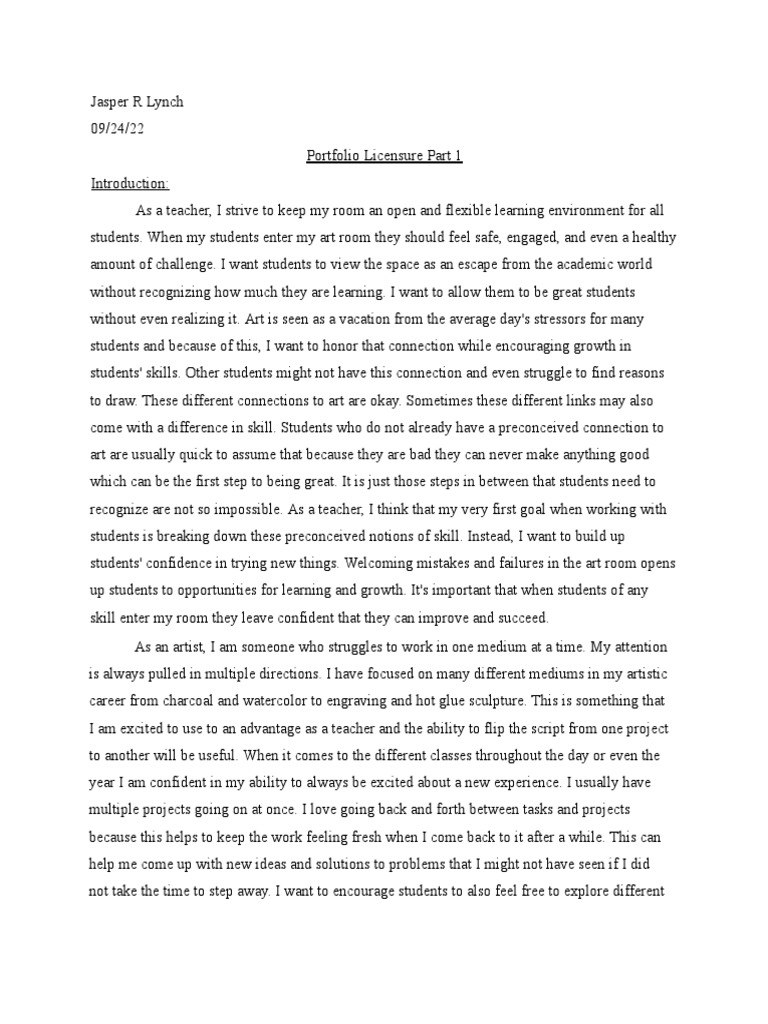 Part One Portfolio Piece Licensure Jasper Lynch Edited 1 1 | PDF