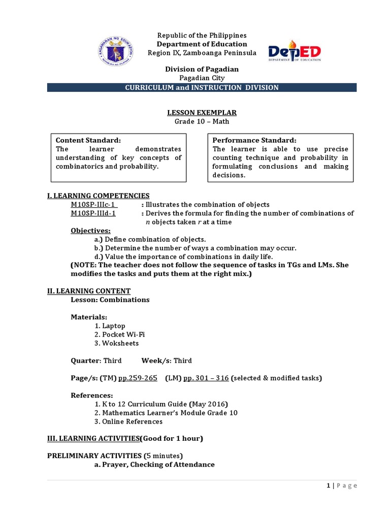 LESSON EXAMPLAR IN MATH G10 Finallly | PDF | Curriculum | Learning