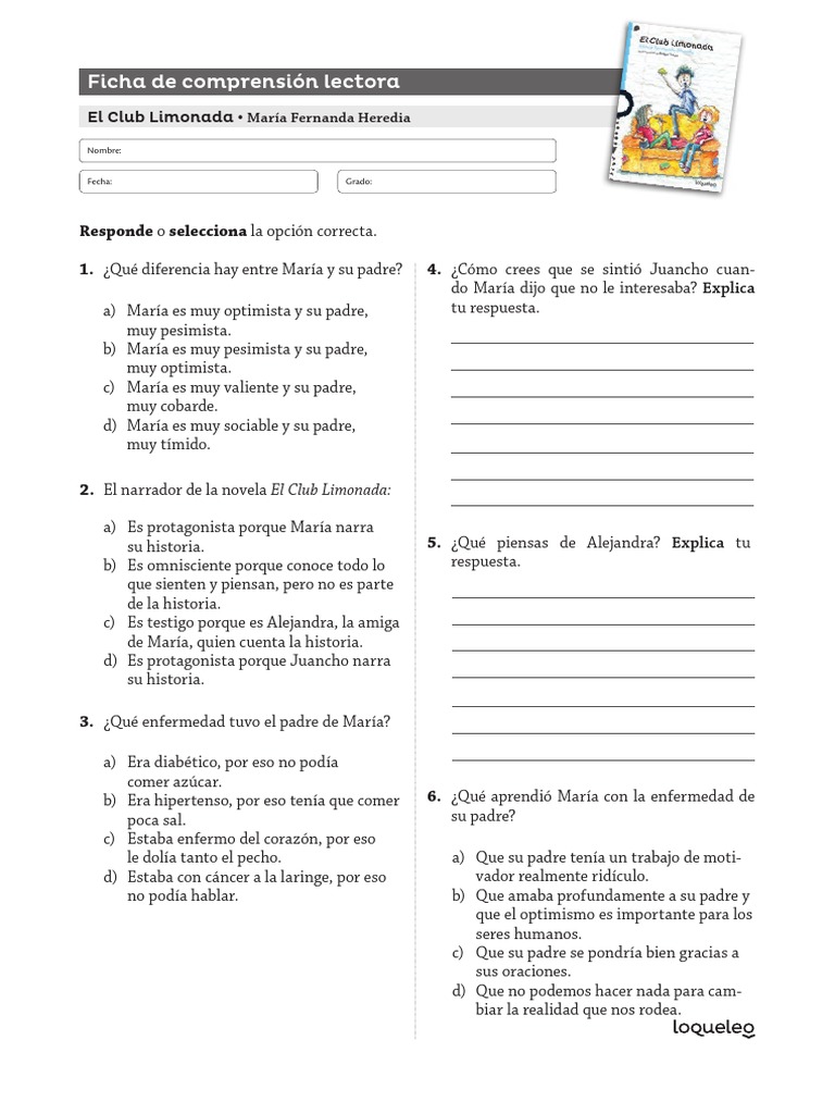 Ficha de Comprensión: El Club Limonada | PDF