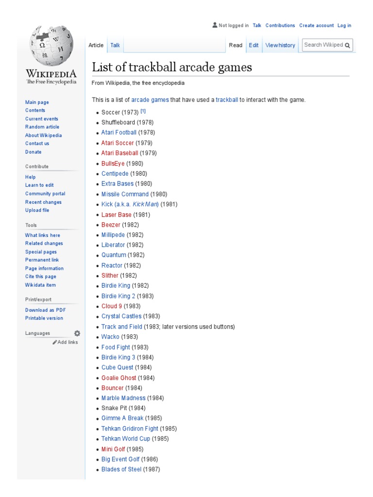 List of Trackball Arcade Games: Article Read | PDF | Wikipedia
