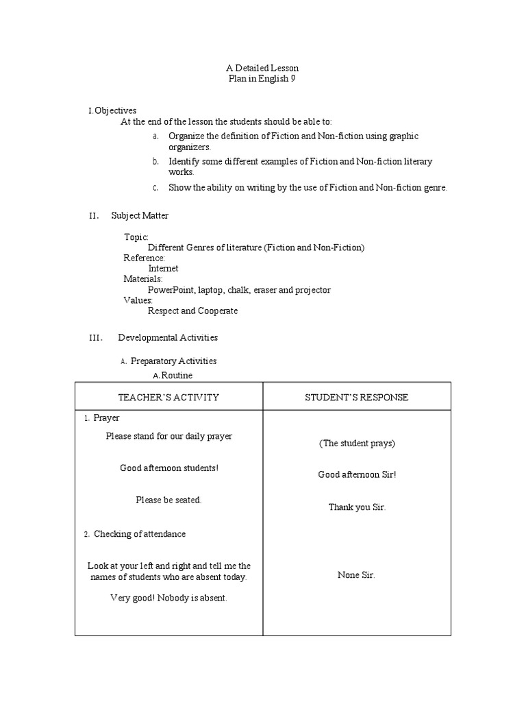 Fiction vs. Non-Fiction Lesson Plan | PDF | Genre | Communication