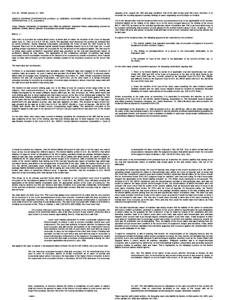 Aboitiz Shipping vs. GAFLAC: Liability Case | PDF | Lawsuit | Judgment ...