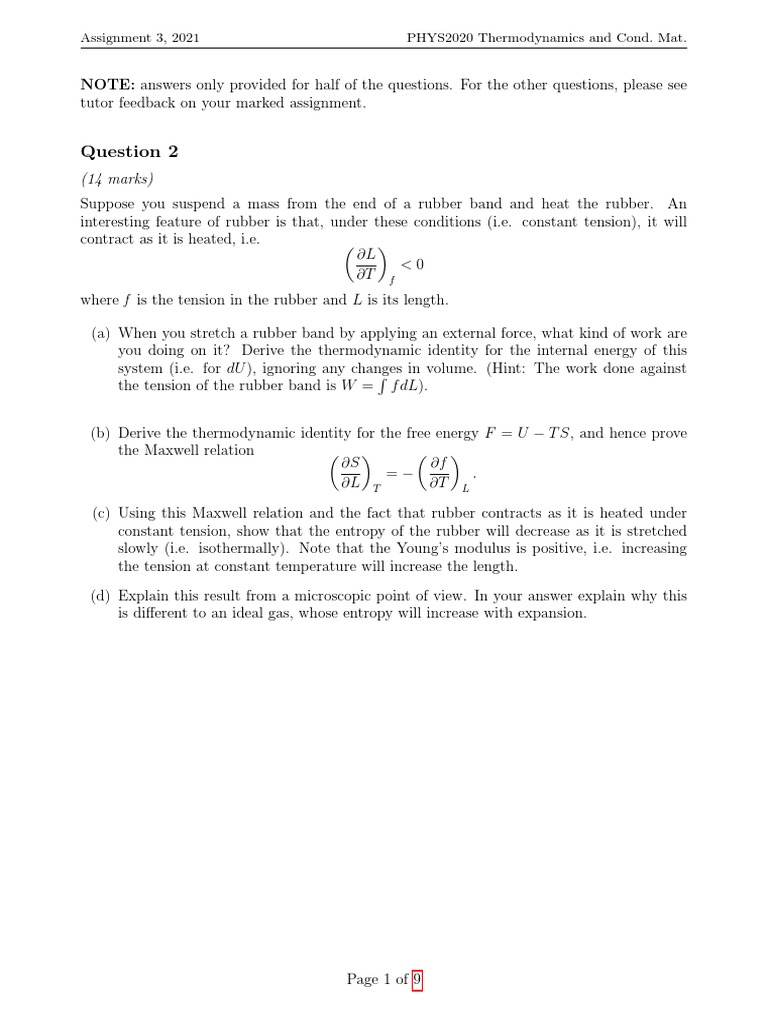 Assignment 3, 2021 PHYS2020 Thermodynamics and Cond. Mat | PDF | Heat ...