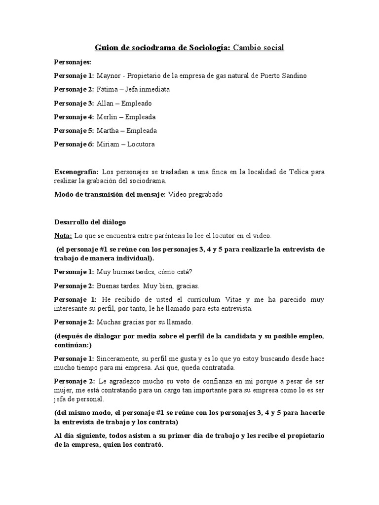 Guion de sociodrama sobre cambio social | PDF | Verdad