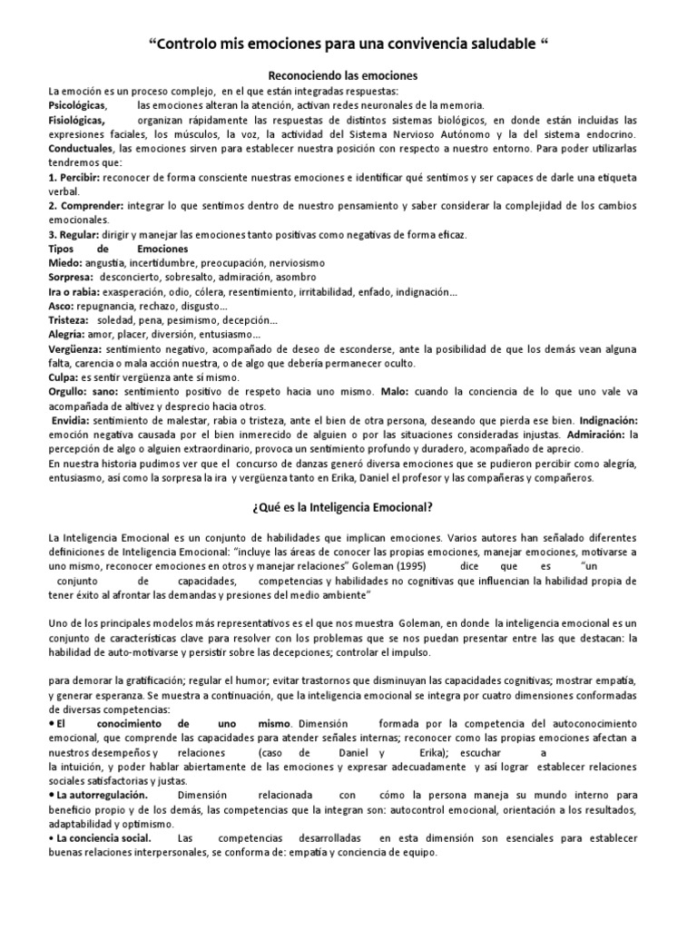 Control emocional para convivencia sana | PDF | Las emociones ...
