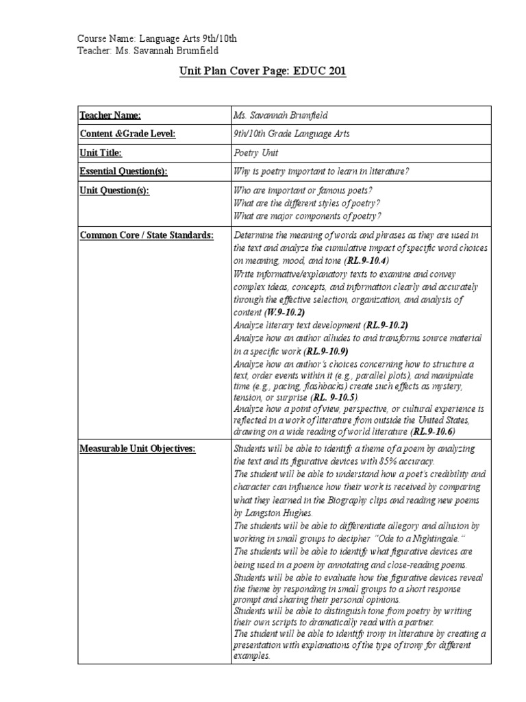 Unit Plan Final-3 | PDF