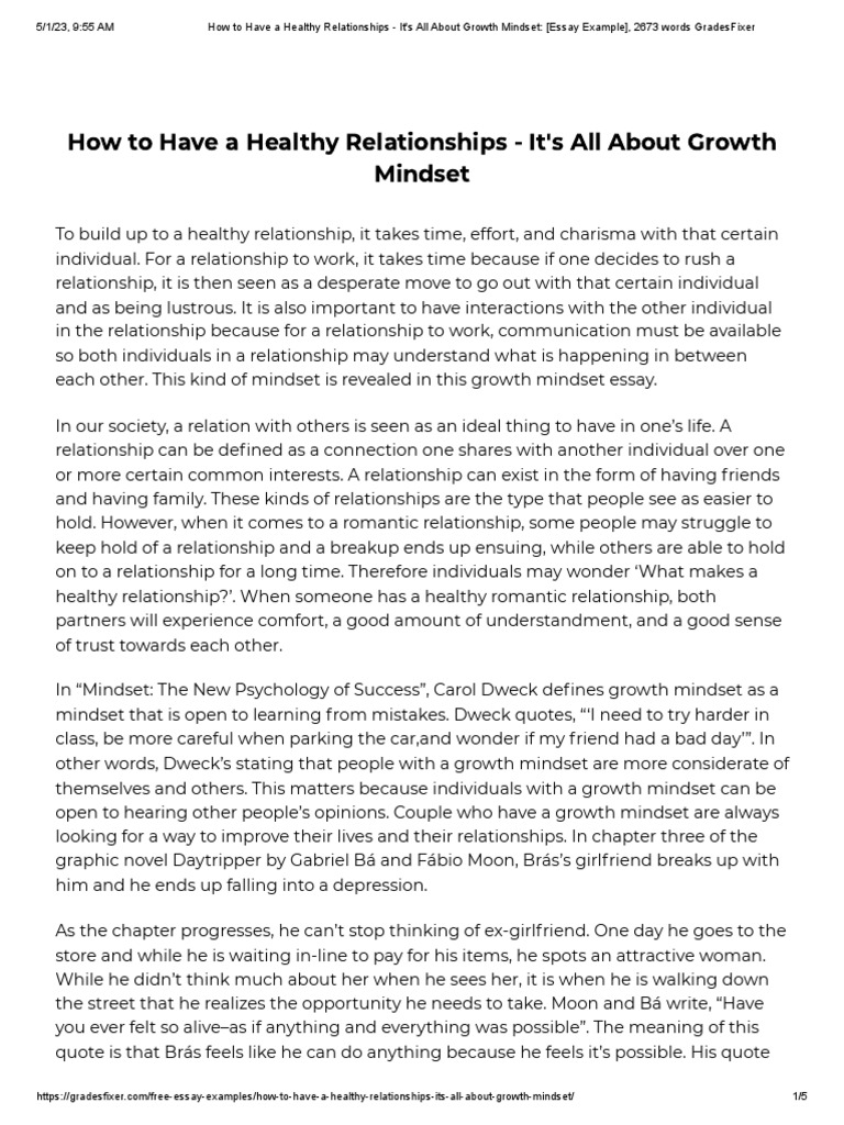 How To Have A Healthy Relationships - It's All About Growth Mindset | PDF