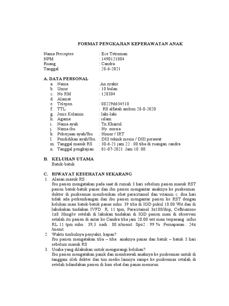 FORMAT PENGKAJIAN KEPERAWATAN ANAK Ispa | PDF