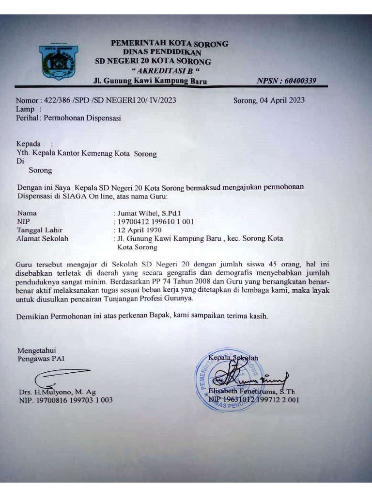 Contoh Dispensasi | PDF