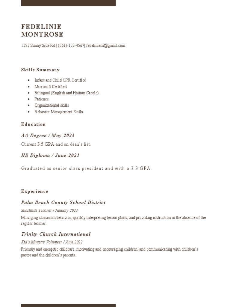 Fedelinie Montrose Eportfolio Resume | PDF