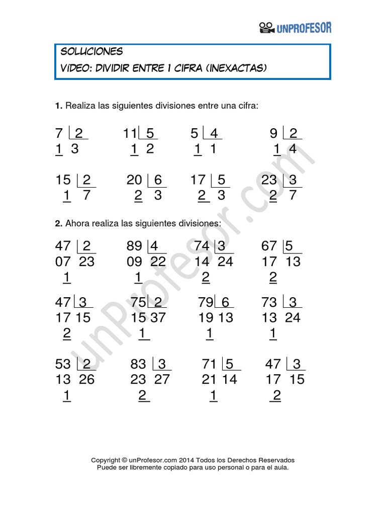Solucion Aprender A Dividir Entre Una Cifra Divisiones Inexactas 139 | PDF